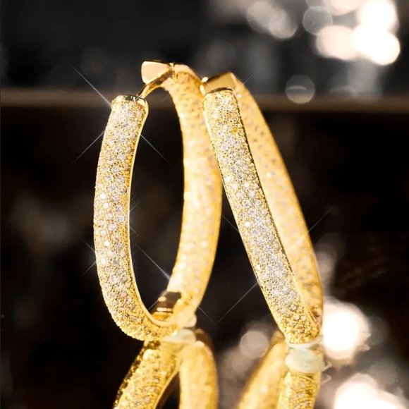 Jewelry | 14k Gold 2ct Diamond Hoop Earrings Womens Studded Hoops ...